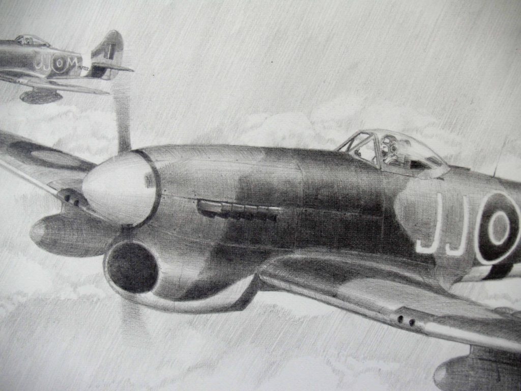 Hawker Tempest pencil drawing aviation art
